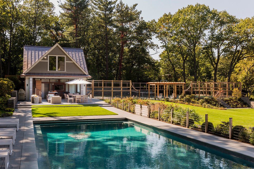 Hilltop Gambrel Pool House Exterior - Contemporary - Pool - Boston - by ...