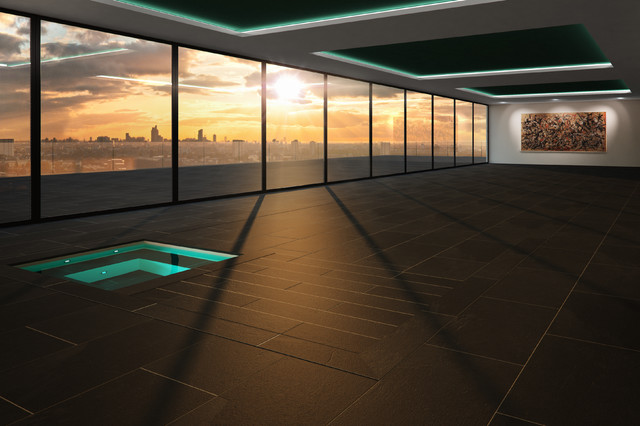 Hydraulic floor lowered on spa, leaving pool hidden - Contemporary ...