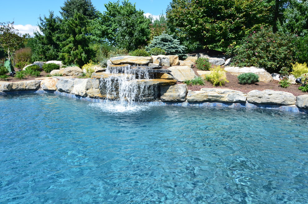 In Ground pool with Boulder Waterfall and Large Spa - Contemporary ...