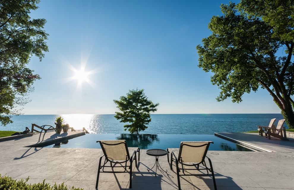 Infinity Edge Fiberglass Pool with Automatic Cover - Beach Style - Pool ...