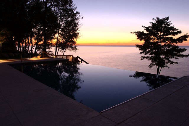 Infinity Edge Fiberglass Pool with Automatic Cover - Beach Style - Pool ...