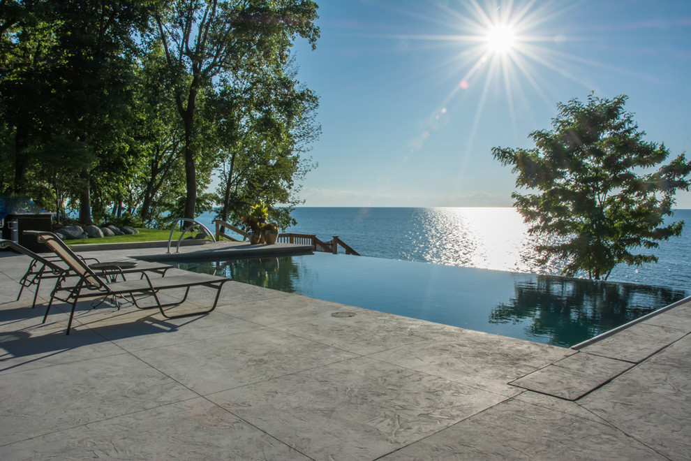 Infinity Edge Fiberglass Pool with Automatic Cover - Beach Style - Pool ...