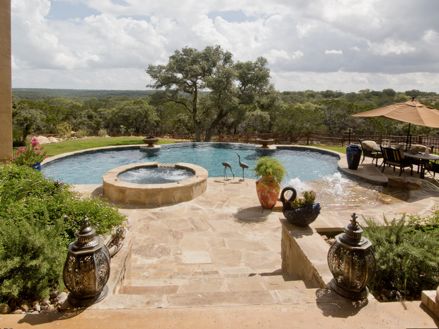 Infinity Pool With Beach Entry in Bulverde Texas - Mediterranean - Swimming Pool & Hot Tub ...