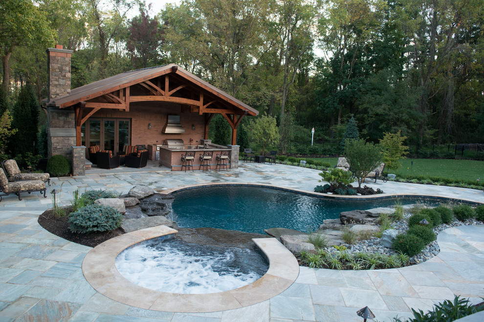 Inground Pool & Spa with Cabana - Rustic - Pool - New York - by ...