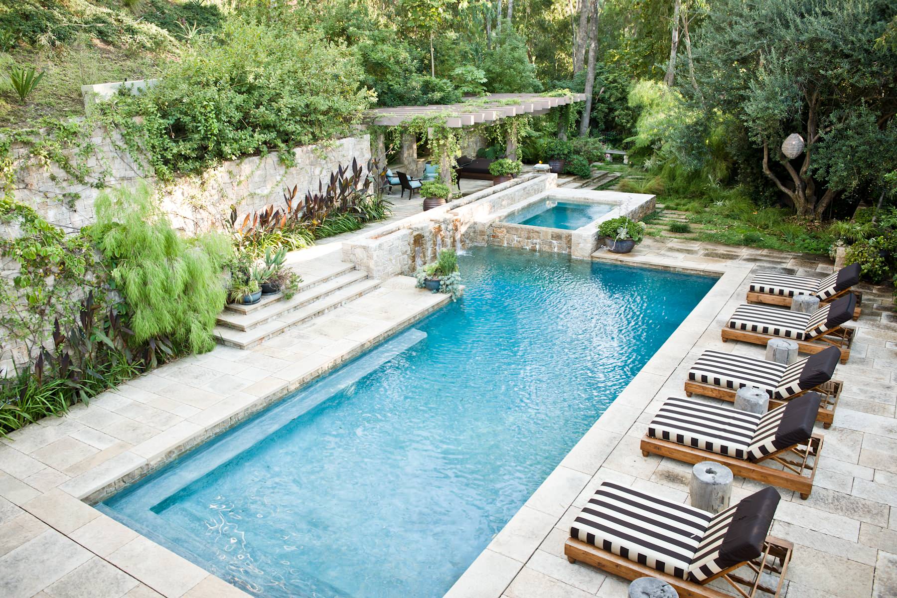 L Shaped Lap Pool Designs Case Study: Mediterranean Pool Courtyard