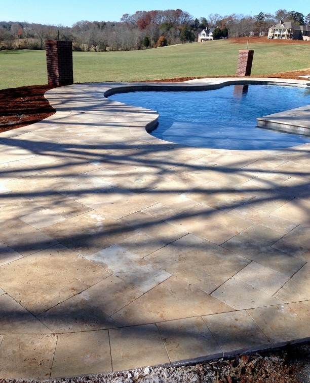 Ivory Travertine -Jumbo French Pattern - Traditional - Pool - Other ...