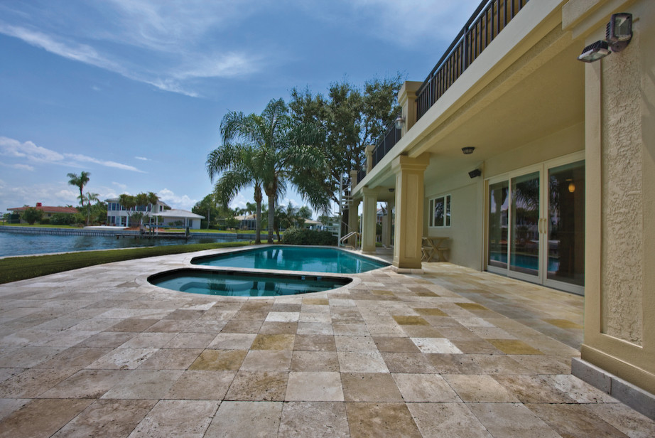 Ivory Travertine Pavers & Pool Coping - Mediterranean - Pool - Other ...