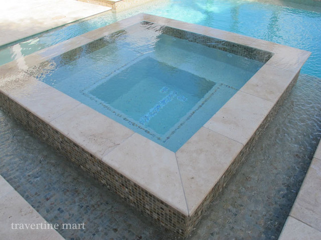 Ivory Tumbled Travertine Pool Tile and Pavers - Modern - Pool - Miami ...