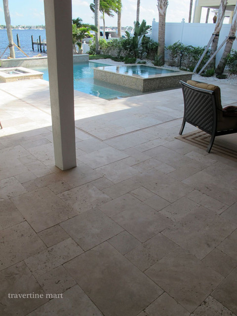 Ivory Tumbled Travertine Pool Tiles and Pavers - Modern - Pool - Miami ...