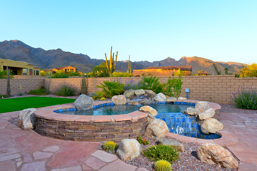 Jacuzzi with Multicolored Lights - Southwestern - Pool - Phoenix - by ...