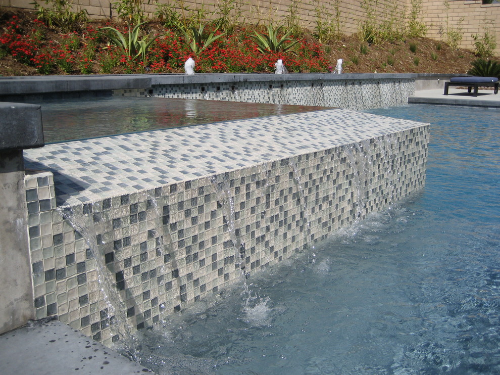 Glass Tile Dam Wall - Asian - Pool - Orange County - by Conscious ...