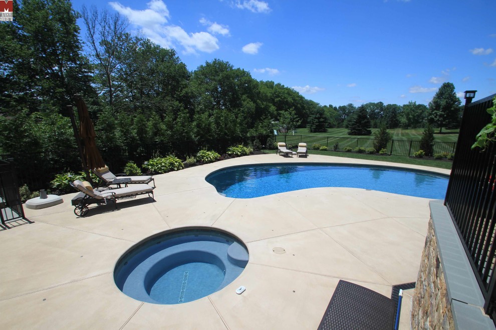 Kidney shaped in-ground salt water pool with outdoor kitchen ...