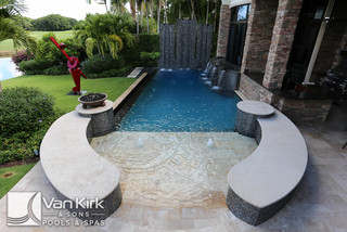 Lagoon Freeform Pool with Custom Fountains and Zero Depth Entry in Boca ...