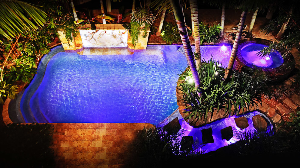 Lagoon/Freeform Tropical Pool With Rock Steps in Palm Beach County ...