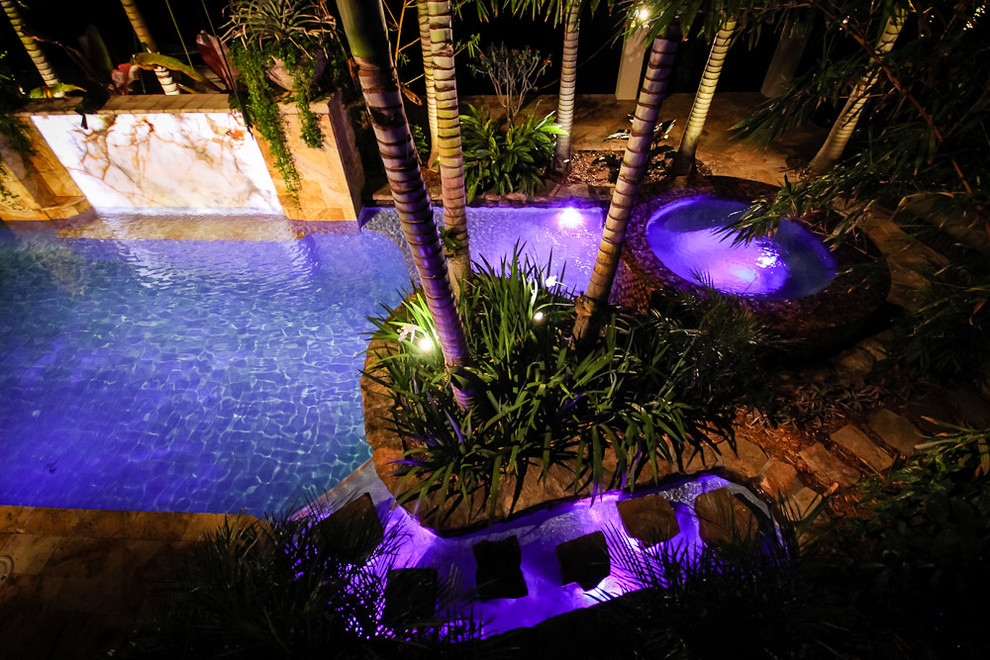 Lagoon/Freeform Tropical Pool With Rock Steps in Palm Beach County ...
