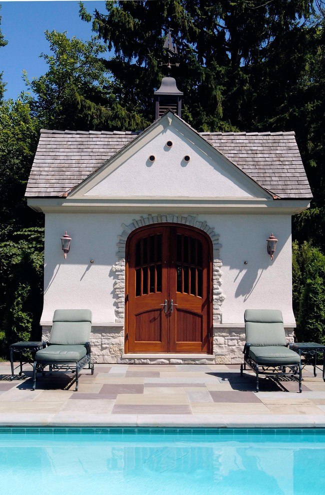 Pool House With Arched Entry