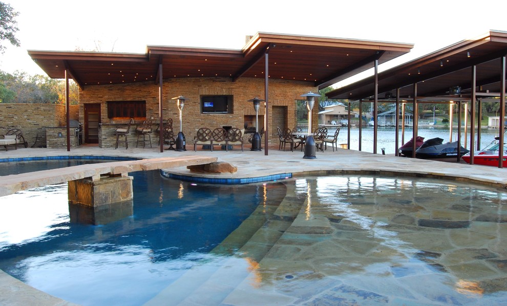 Lake LBJ Pool, Cabana & Boat House - Contemporary - Pool - Austin | Houzz