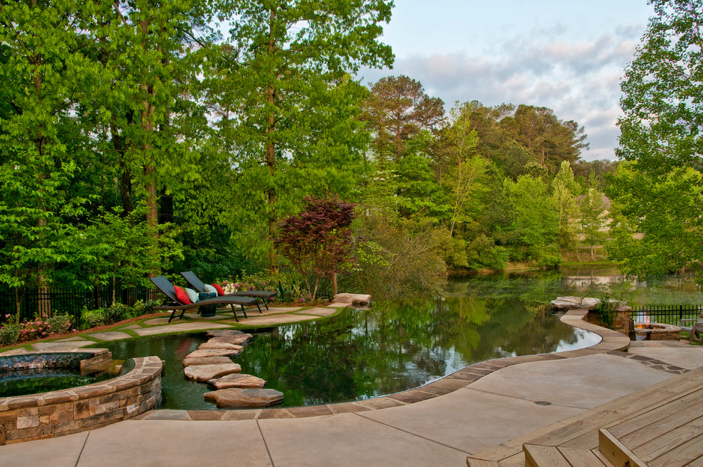 Lakefront Natural Pool & Spa with Water Stepping Stones - Traditional ...