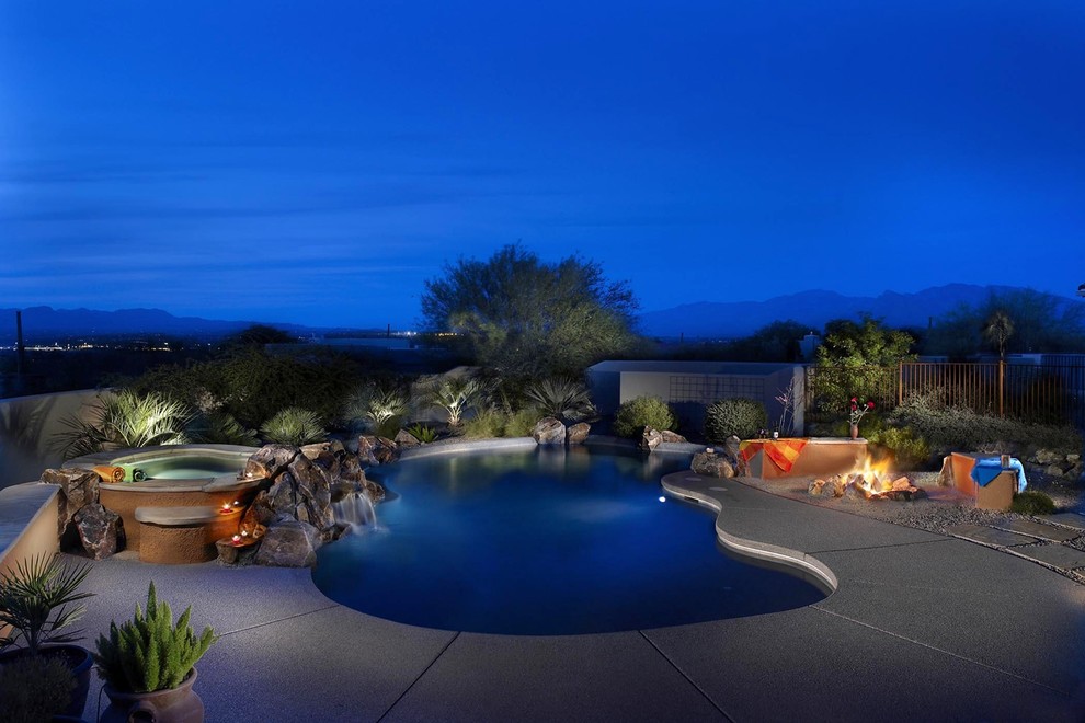 Landscape surrounding swimming pools in the desert southwest ...