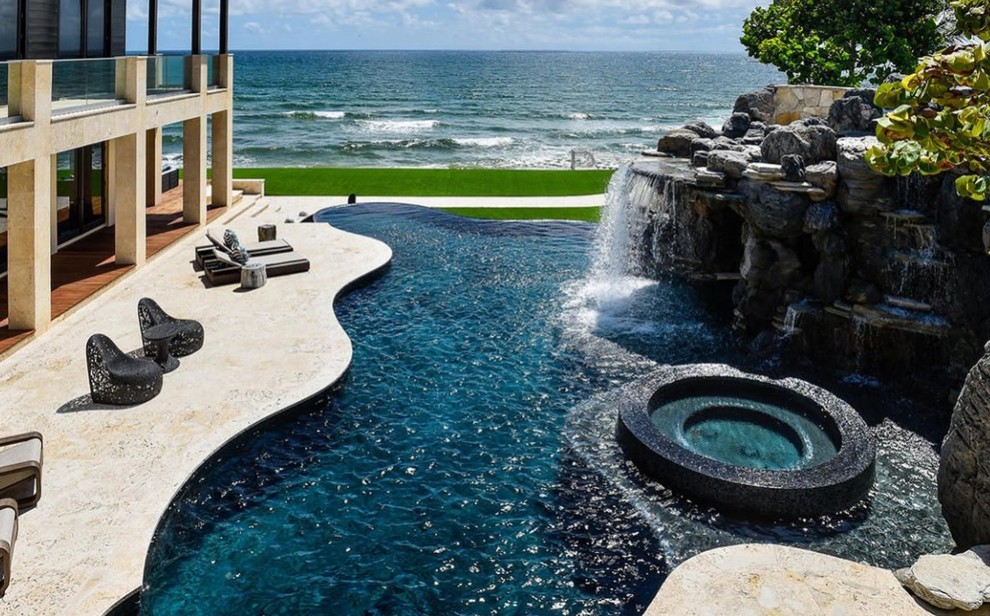 Large Cave Waterfall and Slide - Tropical - Pool - Miami - by ...
