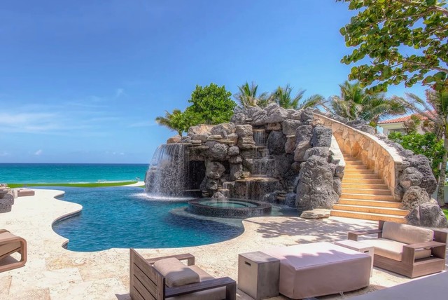 Large Pool Waterfall cave and slide - Tropical - Pool - Miami - by ...