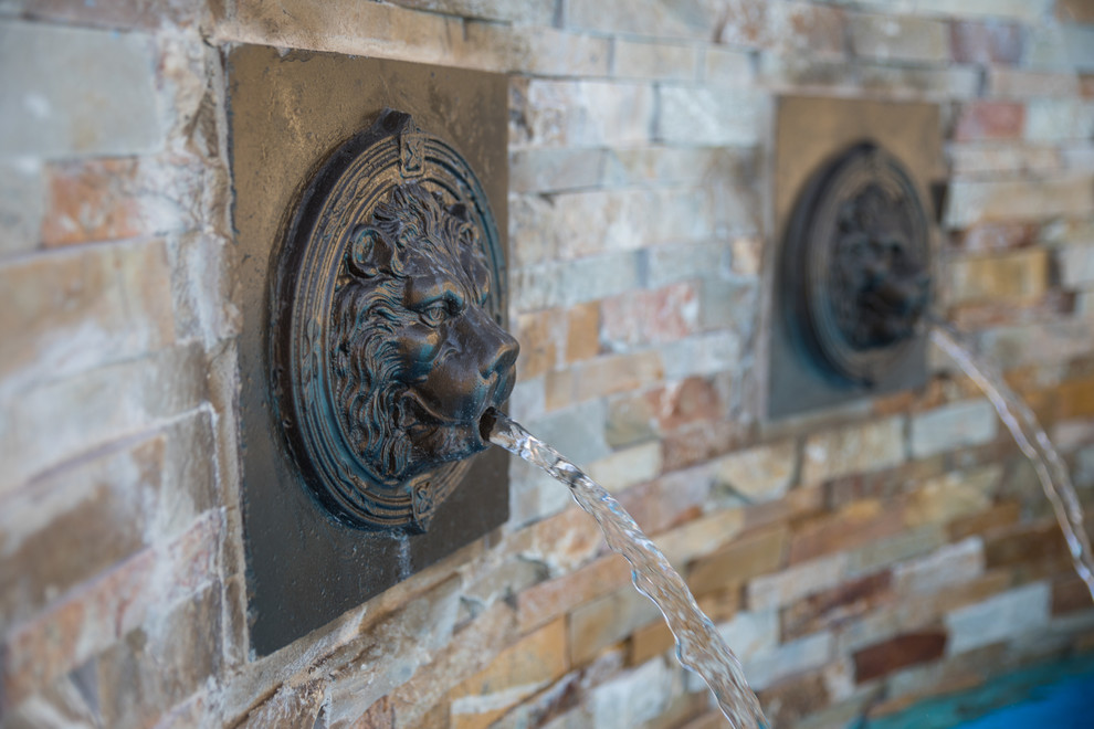 Lion Head Fountains for Freeform Pool with Wet Edge Spa in Lighthouse ...