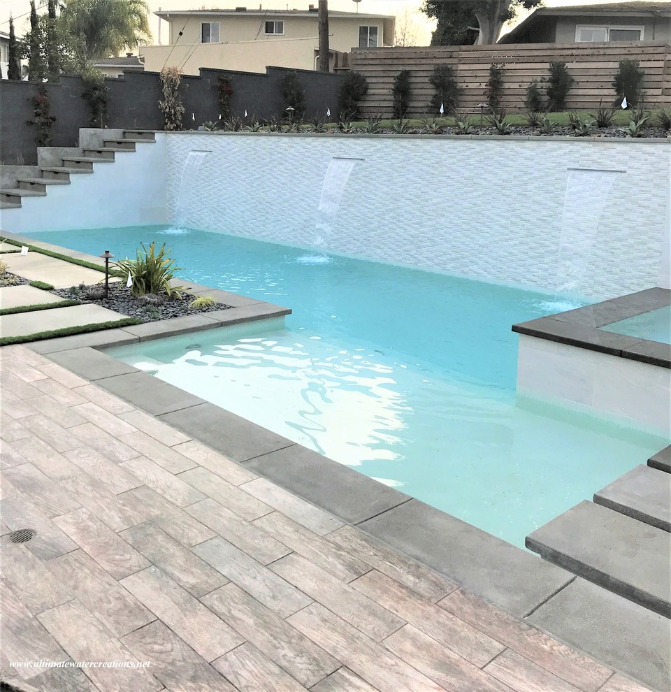 Los Angeles - Contemporary Black & White Rectangular Pool & Spa - Pool ...