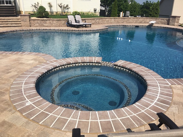 Lower Macungie large custom pool with spa, sunshelf, deck jets, and ...