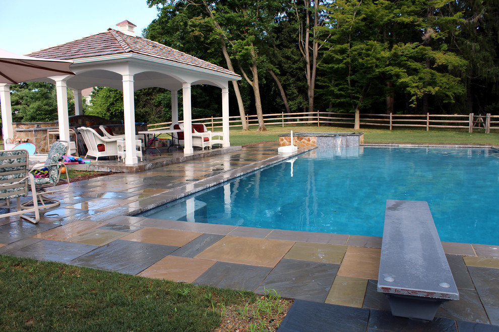 Lower Saucon Township custom rectangular pool with raised spa ...