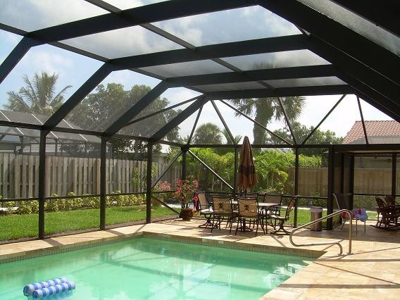 Mansard Roof Style Screen Pool Enclosure - Tropical - Pool - Miami - by ...