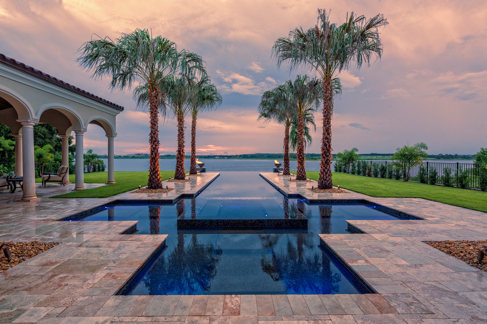 Modern/Mediterranean Infinity Pool and Traditional Pavillion with Bay ...