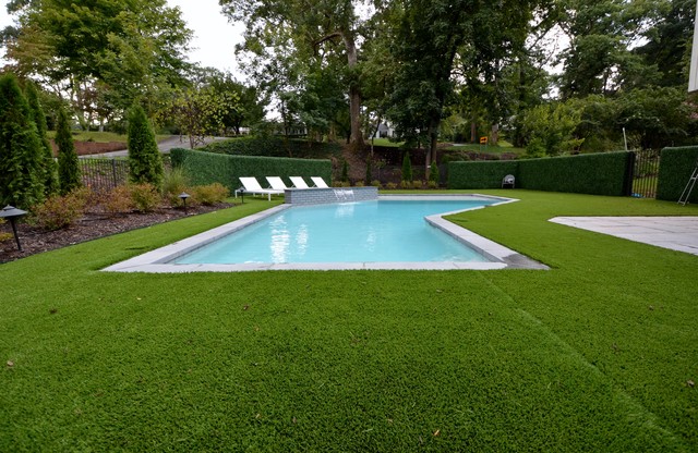 Modern Pool with Artificial Turf & Boxwood - Minimalistisch - Pools ...