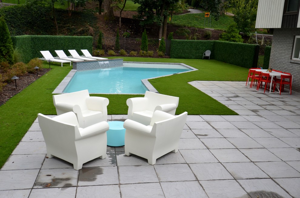 Modern Pool with Artificial Turf & Boxwood - Modern - Pool - Other - by ...