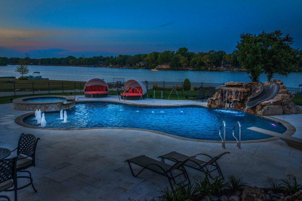 Morris, IL Freeform Swimming Pool and Hot Tub - Traditional - Pool ...