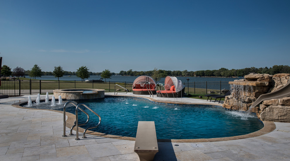 Morris, IL Freeform Swimming Pool and Hot Tub - Traditional - Pool ...