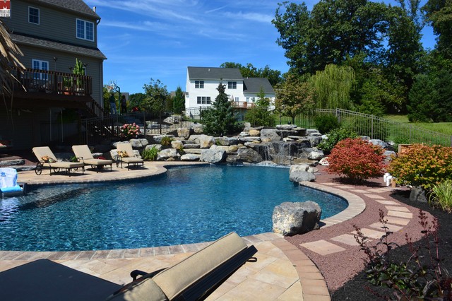 Mountain Lake style salt water in-ground pool with Waterfall ...