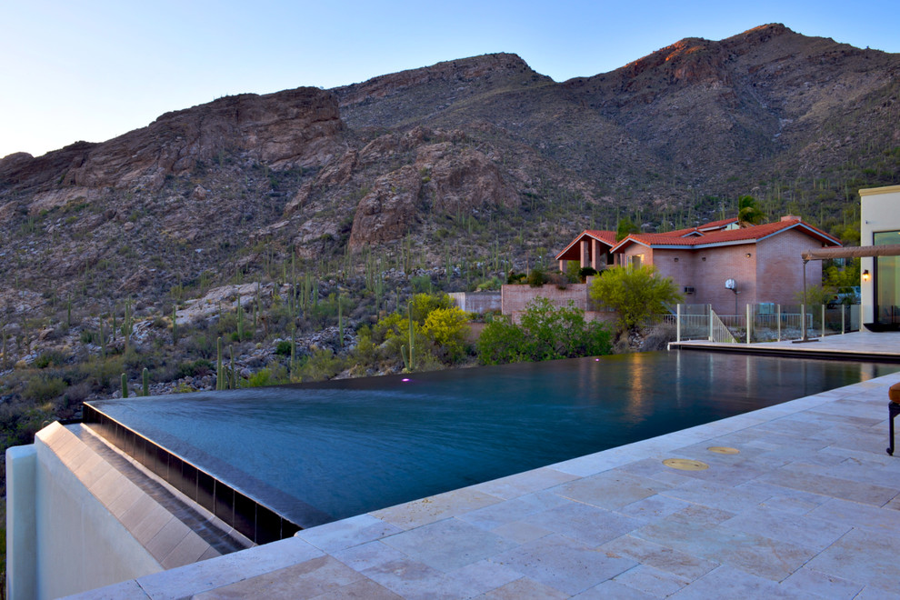 Mountainside Infinity Pool with Multicolored Lighting - Modern - Pool ...