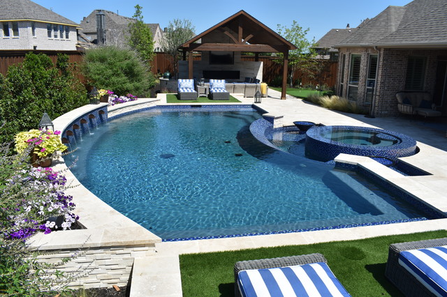 Multi Level Cascading Pool and Spa with Resort-Like Outdoor Living ...