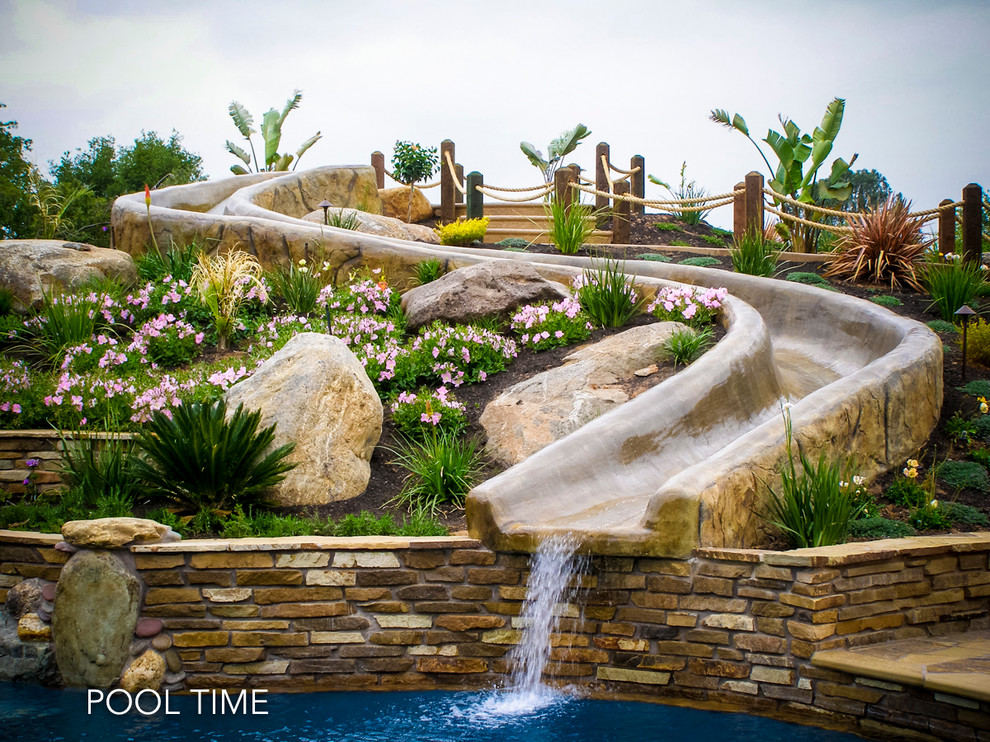 Multi Tiered Water Feature with Slide - Contemporary - Pool ...
