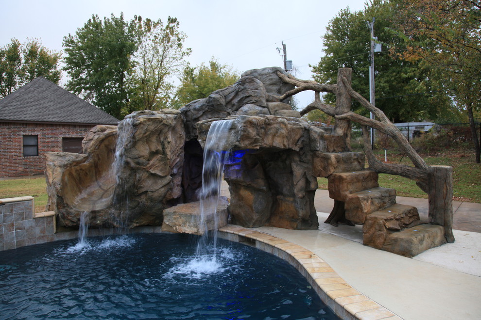 Mustang slide, and water feature - Traditional - Pool - Oklahoma City ...