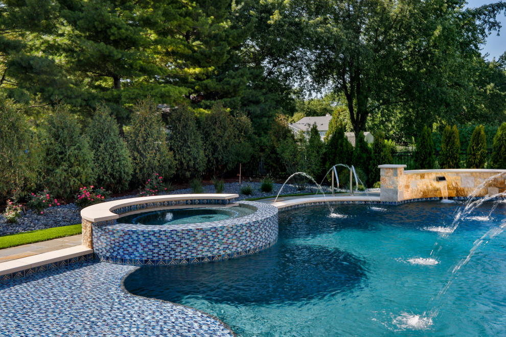 Naperville, IL freeform swimming pool with hot tub, large sunshelf ...