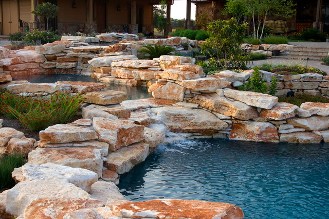 Natural Hill Country Multi Level Pools - Rustic - Swimming Pool & Hot ...