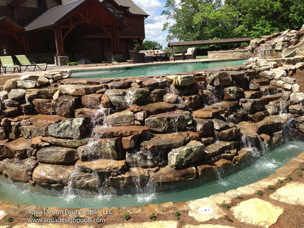Natural Pool with Infinity Edge Waterfall Feature - Craftsman - Pool ...