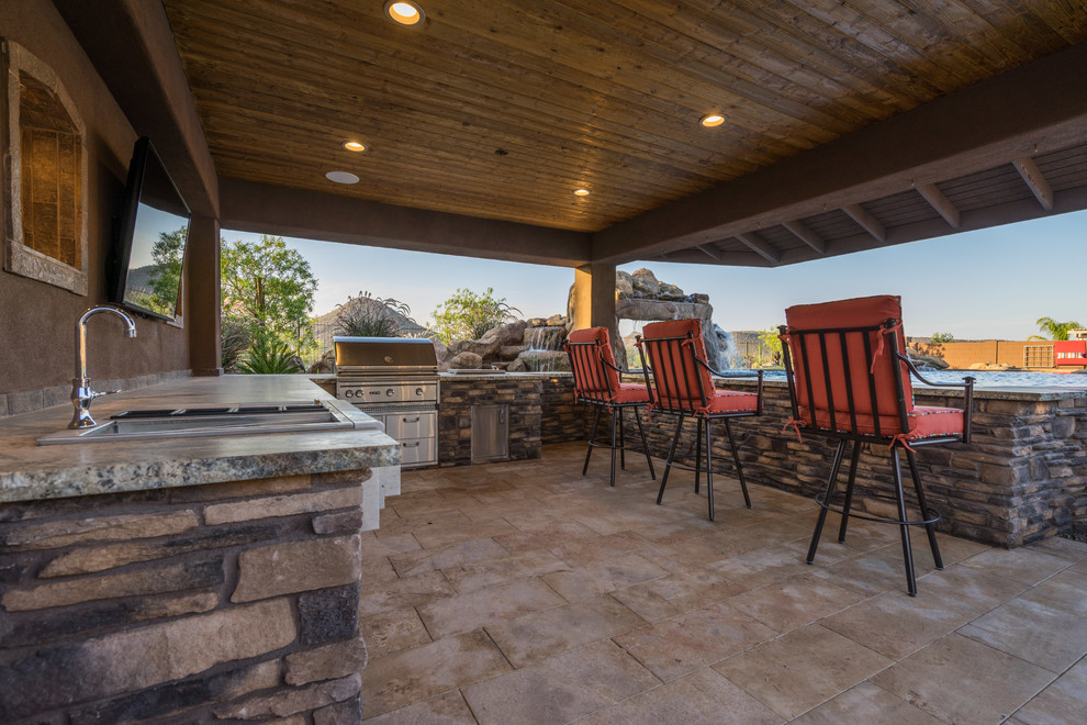 Natural Stone Freeform Pool + Perimeter Overflow Spa - Traditional ...