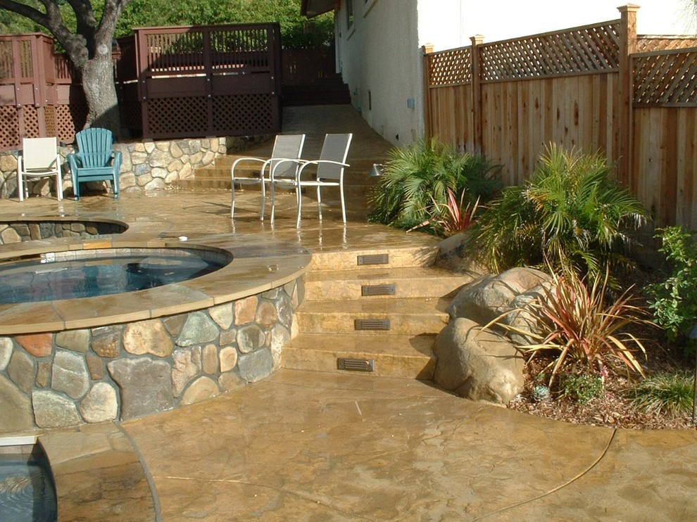 Natural Stone Pool & BBQ - Pool Deck Stairs 1 - Traditional - Pool ...