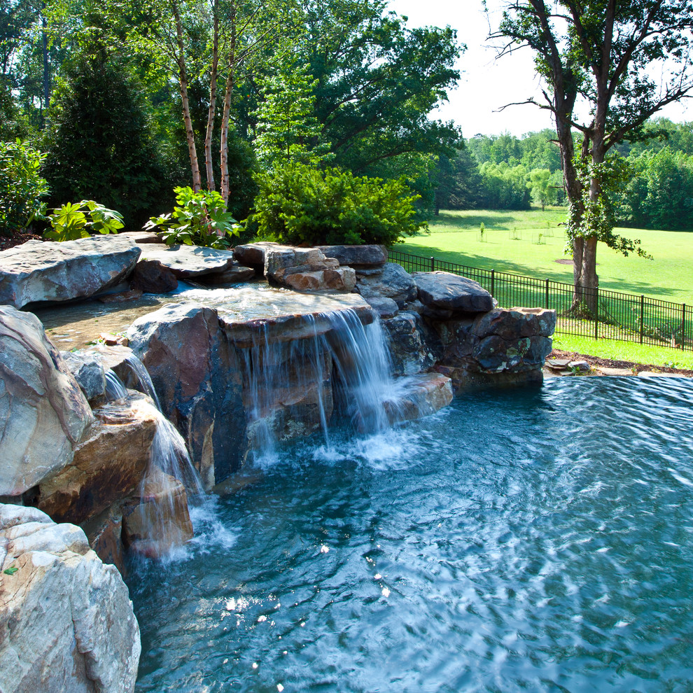 Negative Edge Pool with Waterfall & Natural Spa - Traditional - Pool ...