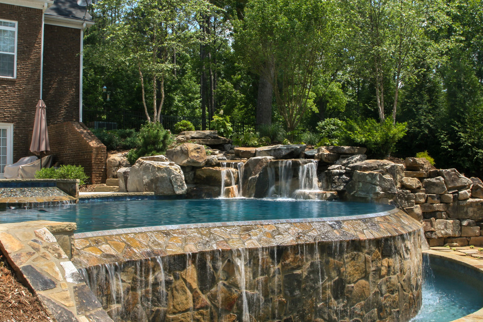 Negative Edge Pool with Waterfall & Natural Spa - Traditional - Pool ...