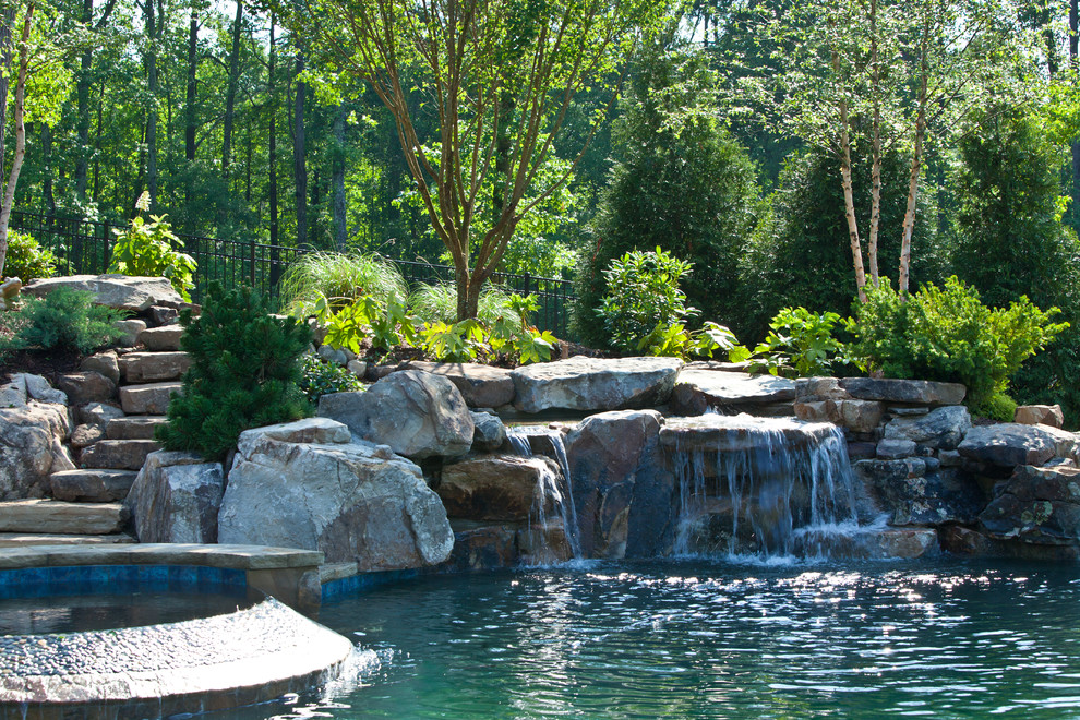 Negative Edge Pool with Waterfall & Natural Spa - Traditional - Pool ...