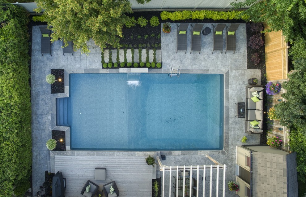 New Life for an Aging Vinyl Pool and Backyard - Contemporary - Swimming ...