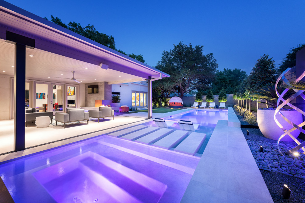 North Dallas Full Property Modern Landscape Design + Pool - Modern ...